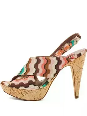 Missoni 130mm Wave Pattern Cork Platform Sandals - Neutrals