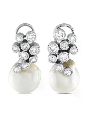 LB EXCLUSIVE 18k White Gold Diamond And Pearl Earrings - Silver