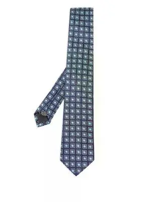 BOSS Geometric-patterned Silk Tie - Blue