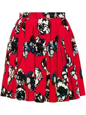 Miu Miu 2000s Floral-print Pleated Miniskirt - Red