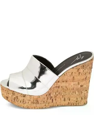 GIUSEPPE ZANOTTI Tone Leather Wedge Sandals - Silver