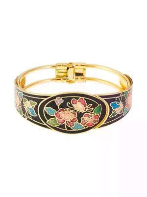 SUSAN CAPLAN 1980s Cloisonné Floral Bracelet - Black