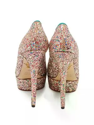 CHARLOTTE OLYMPIA Pre-owned 155mm Glitter-embellished Pumps - Neutrals