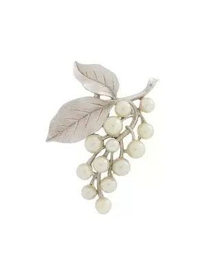 SUSAN CAPLAN 1960s Pearl-embellished Leaf Brooch - Silver