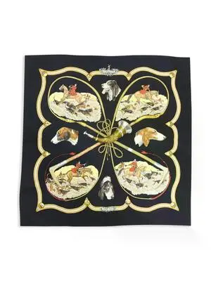 Hermès 1979 Le Laisser Courre J De Fougerolle Silk Scarf - Black