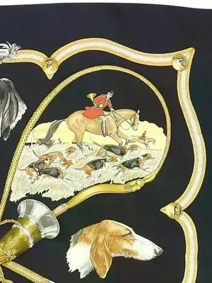 Hermès 1979 Le Laisser Courre J De Fougerolle Silk Scarf - Black