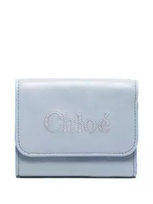 Chloé 2023 Sense Leather Logo Wallet - Blue