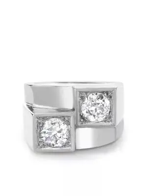 RENE BOIVIN Platinum Art Deco Chevalier Diamond Ring - Silver