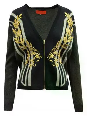 Clover Canyon Leaf-embroidered Ribbed Cardigan