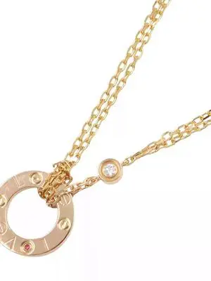 CARTIER 18k Rose Love Circle Diamond And Sapphire Necklace - Gold