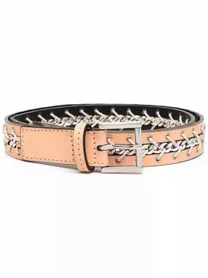 Gianfranco Ferre 2000s Chain-link Embellished Leather Belt - Neutrals