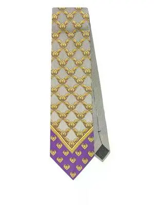 Versace 1990s Printed Silk Tie - Purple