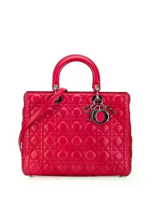 Dior 2012 Large Lambskin Cannage Lady Satchel - Red