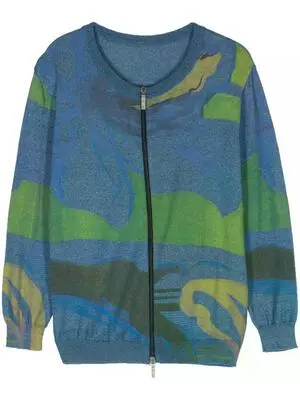 Versace 2000s Knitted Zipped Cardigan - Blue