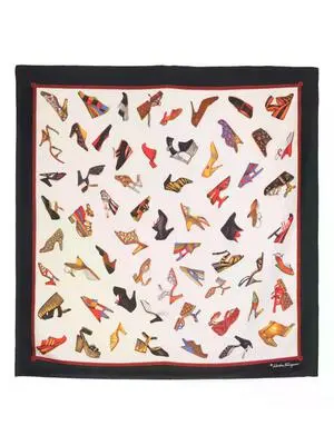 FERRAGAMO Shoe-print Silk Scarf - Blue