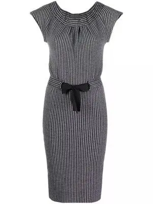 Dior 2010 Belted Knitted Houndstooth Dress