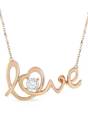 LB EXCLUSIVE 14k Rose Gold Diamond Lettering Pendant Necklace - Pink