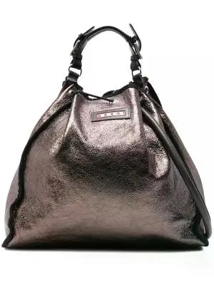 Marni Metallic Leather Drawstring Bag