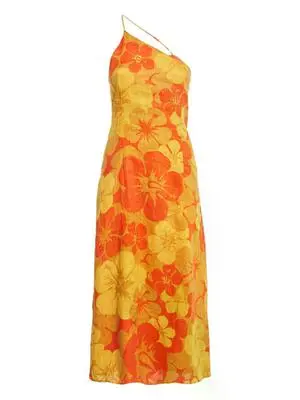 Faithfull The Brand One-shoulder Floral Print Midi Dress - Yellow