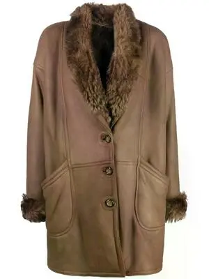 A.N.G.E.L.O. VINTAGE CULT 1980s Faux-fur Trimmed Leather Coat - Brown