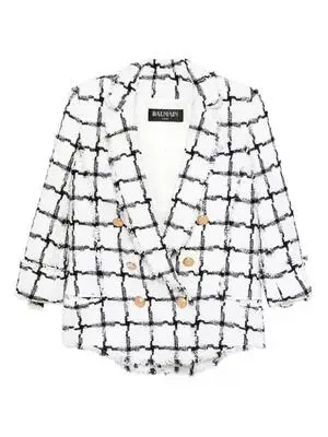 Balmain Grid-pattern Buttoned Jacket - Black