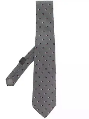 Versace 1970s Flag Print Silk Necktie - Grey