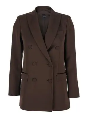 PLAIN Satin Double-Breasted Jacket With Peak Lapels - Brown
