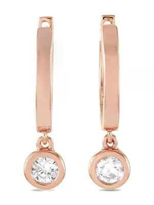 LB EXCLUSIVE 14k Rose Gold Diamond Hoop Earrings - Pink