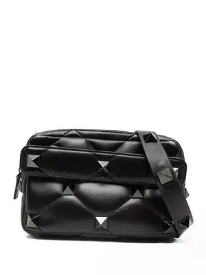 Valentino Garavani Roman Stud Diamond-quilted Shoulder Bag - Black