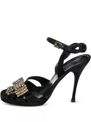 Valentino Garavani 80mm Satin Bow Crystal Sandals - Black