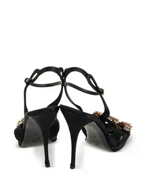 Valentino Garavani 80mm Satin Bow Crystal Sandals - Black