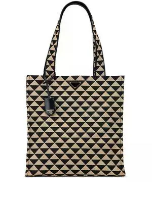 Prada Embroidered Canvas Triangolo Symbole Shopping Tote Bag - Brown
