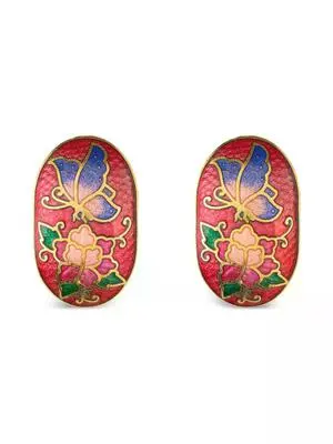 SUSAN CAPLAN 1980s Floral-motif Cloisonné Earrings - Gold