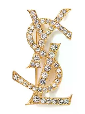 Saint Laurent 1980-2000 Logo Crystal Brooch - Gold