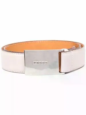 Gianfranco Ferre Engraved Logo Plaque Leather Belt - White