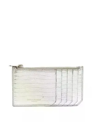 Saint Laurent Leather Cardholder - Silver