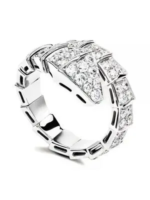 BVLGARI 18k White Gold Serpenti Viper Ring With Diamonds - Silver