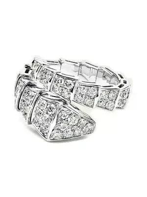 BVLGARI 18k White Gold Serpenti Viper Ring With Diamonds - Silver