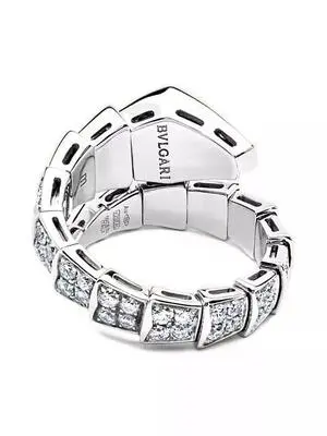 BVLGARI 18k White Gold Serpenti Viper Ring With Diamonds - Silver