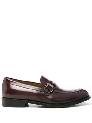 FERRAGAMO Gancini-plaque Leather Moccasins - Red