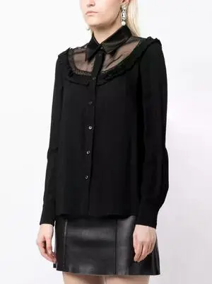 Miu Miu Sheer-paneled Long-sleeve Shirt