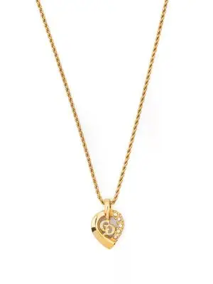 Dior 1990s Rhinestone-embellished Heart Pendant Necklace - Gold