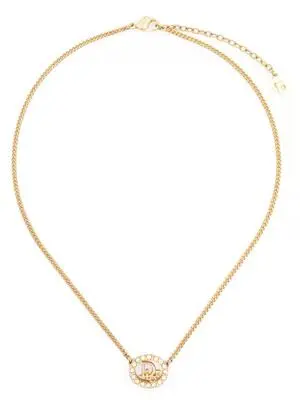 Dior 1980s Rhinestone-embellished Logo Pendant Necklace