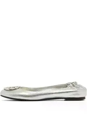 Tory Burch Minnie Metallic-effect Leather Ballet Flats - Silver