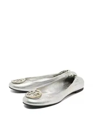 Tory Burch Minnie Metallic-effect Leather Ballet Flats - Silver