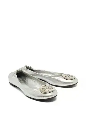 Tory Burch Minnie Metallic-effect Leather Ballet Flats - Silver
