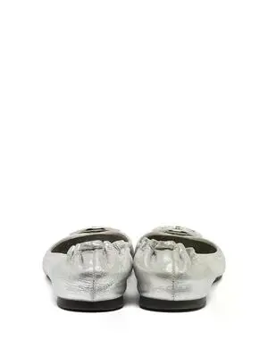 Tory Burch Minnie Metallic-effect Leather Ballet Flats - Silver