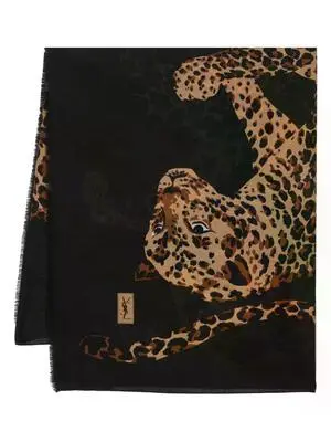 Saint Laurent 1970s Leopard Print Silk Scarf - Brown