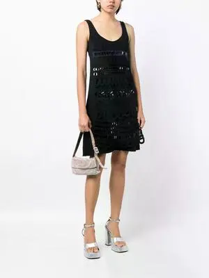 Prada Cotton Blend Crochet Panelled Sleeveless Knee-length Dress
