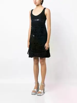 Prada Cotton Blend Crochet Panelled Sleeveless Knee-length Dress
